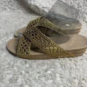 Fitflop | Shoes | Fitflop Metallic Gold Crisscross Slide Sandals With ...
